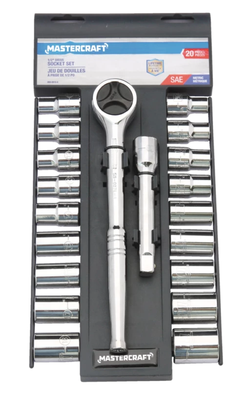 Mastercraft Socket Set 20-pc 1/2-in Drive, SAE / Metric, CRV, Nickel ...